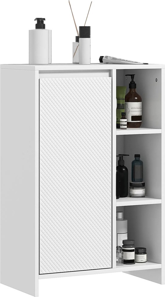 Koupelnová skříň HOMCOM, úložný nábytek se 3 otevřenými přihrádkami a 1 skříňkou s nastavitelnou policí, 53 x 30 x 80 cm, bílá