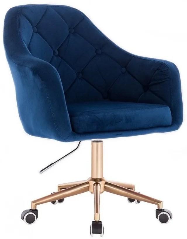 LuxuryForm DESIGN Otočné křeslo ANDORA VELUR  na zlaté podstavě s kolečky - modré