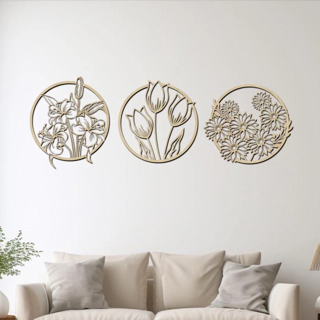 dřevo života Dřevěné dekorace na zeď KVĚTINY V KRUHU Barevný vzor: Bílá, Rozměry Ø: 60