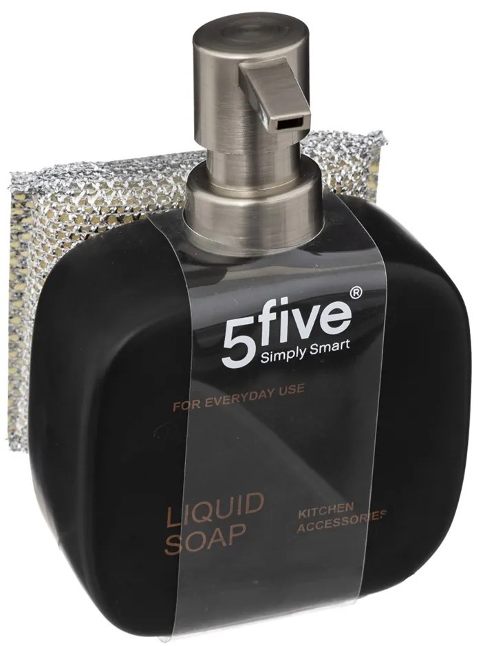 Dávkovač mýdla Five, černá/s prvky v barvě nerez, 400 ml