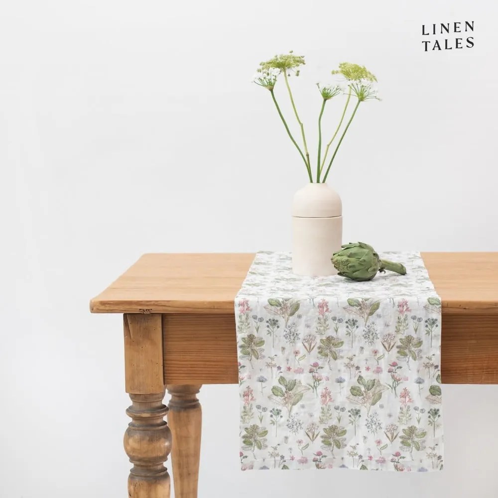 Lněný běhoun na stůl 40x200 cm White Botany – Linen Tales