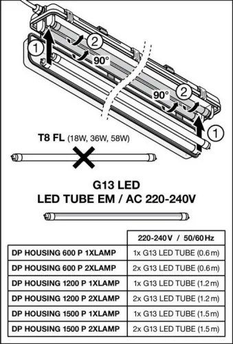 Zářivka LEDVANCE Damp Proof 1500mm IP65 G13 pro LED trubici T8