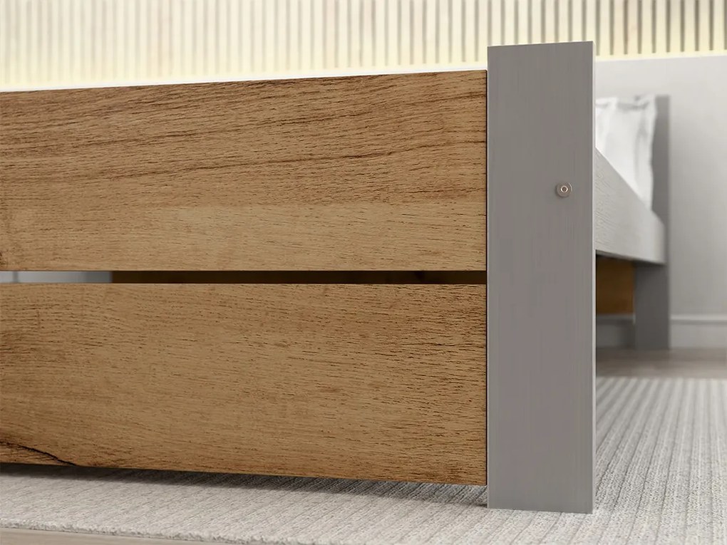 Postel IKAROS DOUBLE 180 x 200 cm, dub artisan/šedá Matrace: Matrace Deluxe 10 cm, Rošt: S laťkovým roštem