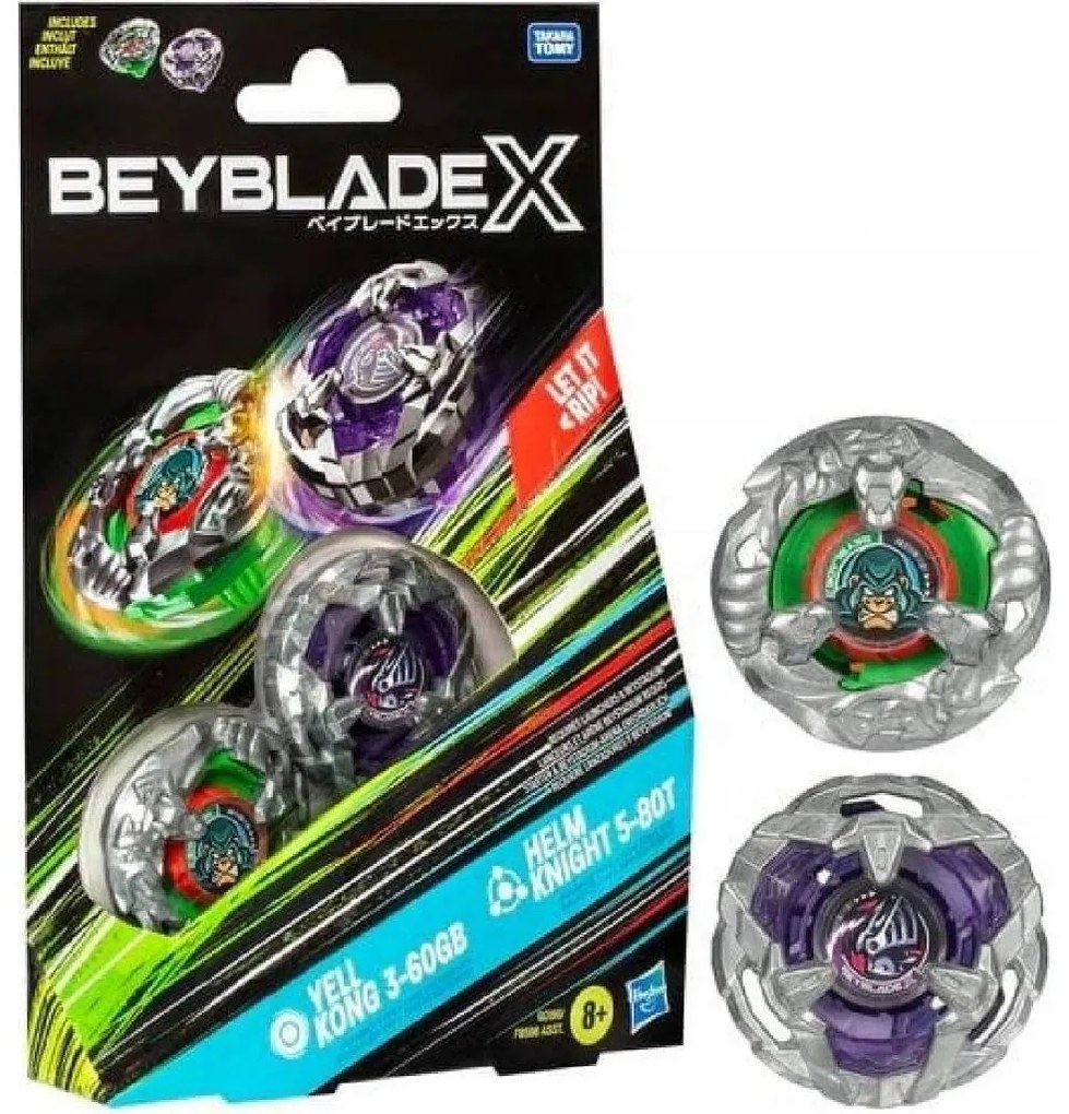 Beyblade x sada dvou kotoučů yell kong 3-60gb and helm knight 5-80t, hasbro g0198