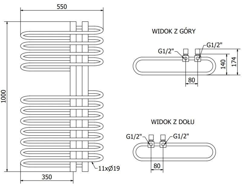 Mexen Ops koupelnový radiátor 1000 x 550 mm, 517 W, Černá - W122-1000-550-00-70