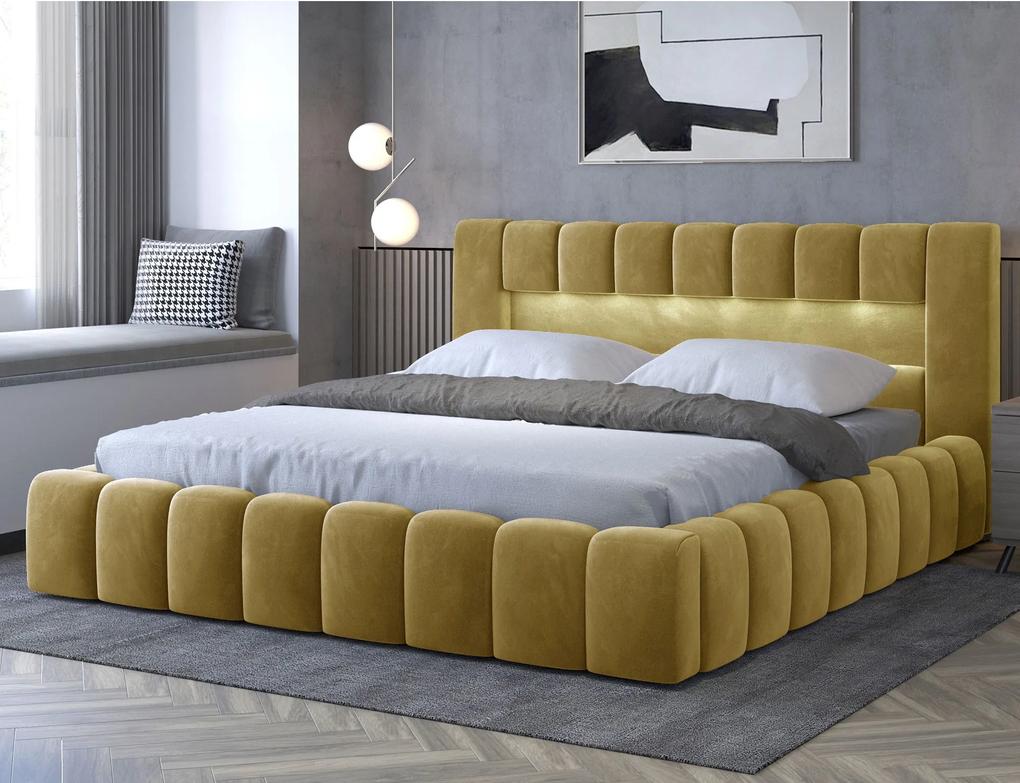 Eltap Čalouněná postel Lamica s úložným prostorem - dřevo Materiál a barva potahu: Monolith 48 - žlutá, Rozměry (cm): 180x200