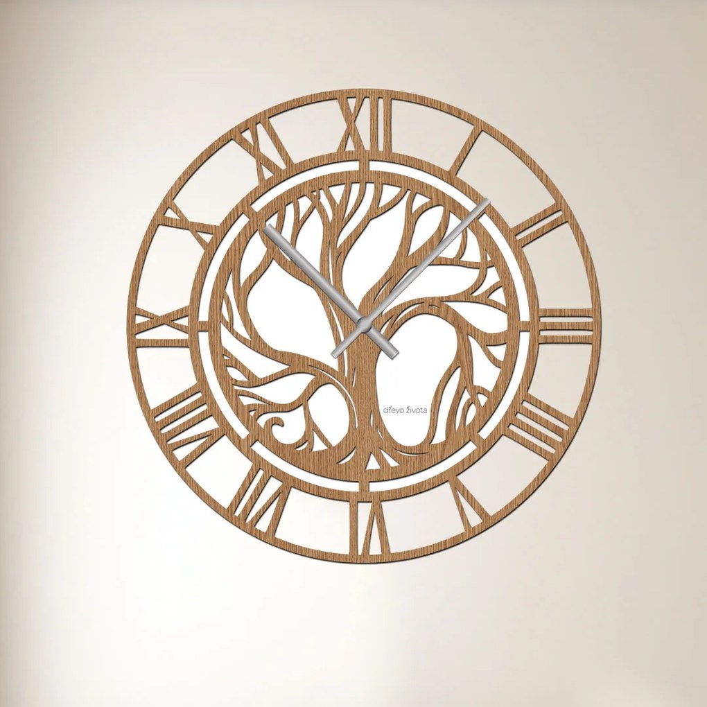 dřevo života Nástěnné hodiny STROM ČASU Zvolte barvu dekoru: Černá, Zvolte velikost hodin (cm): 64x64, Barva ručiček: Zlaté
