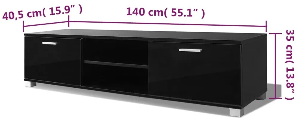 vidaXL Marketos TV stolek černý s vysokým leskem 140 x 40,5 x 35 cm