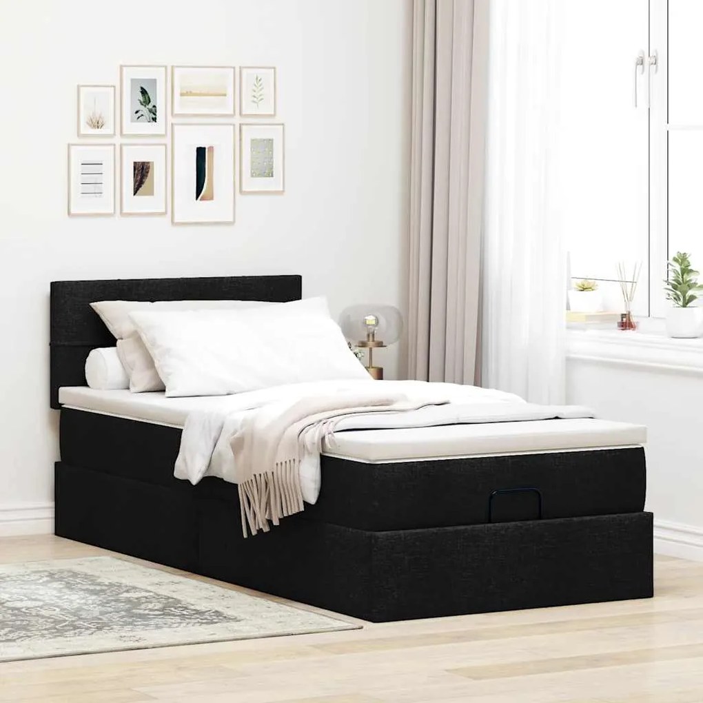 Osmanský rám postele s matrací černá 80x200cm textil 3311416