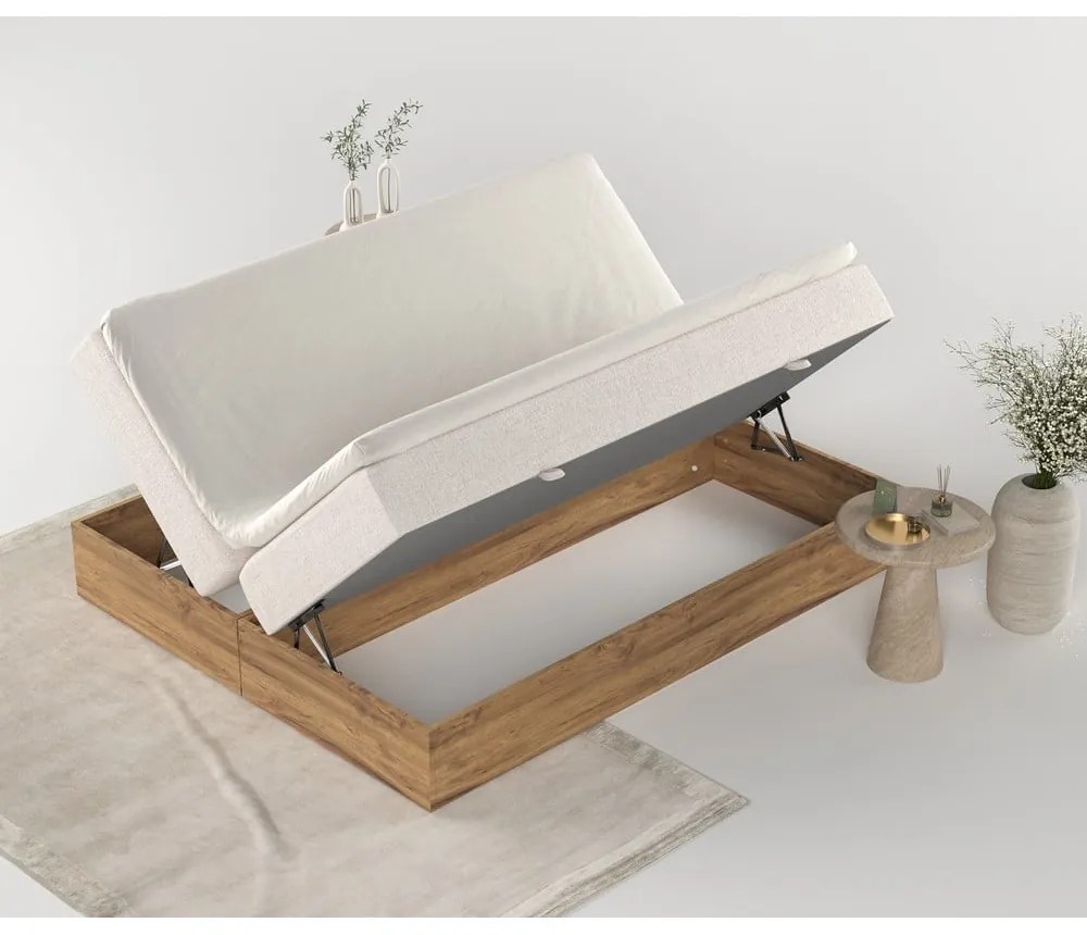 Boxspring postel s úložným prostorem v béžovo-přírodní barvě 140x200 cm Faro – Maison de Rêve