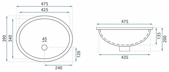REA-U6330 - Zápustné umyvadlo NEL 39x47,5 cm keramika/lesklá bílá