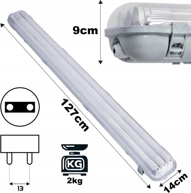 LED hermetické svítidlo 120cm 54W 8640lm 4000K + 3x prémiové LED trubice