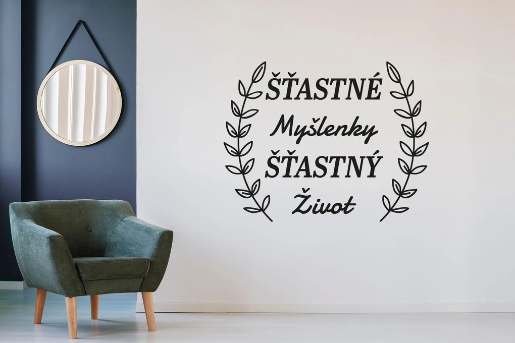 Samolepka na zeď Šťastné myšlenky Barevná varianta: Černá, Velikost (šířka x výška): 50x39cm