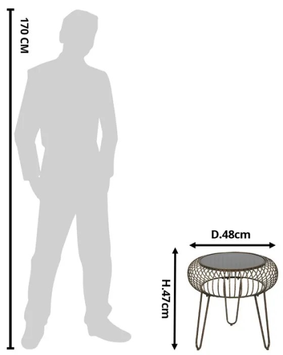 Kovový odkládací stolek Gineke se skleněnou deskou- 48*47 cm – 48x47 cm