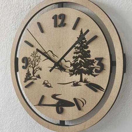 Dřevěné nástěnné hodiny s motivem lesa - moderní design | SENTOP HDF0607