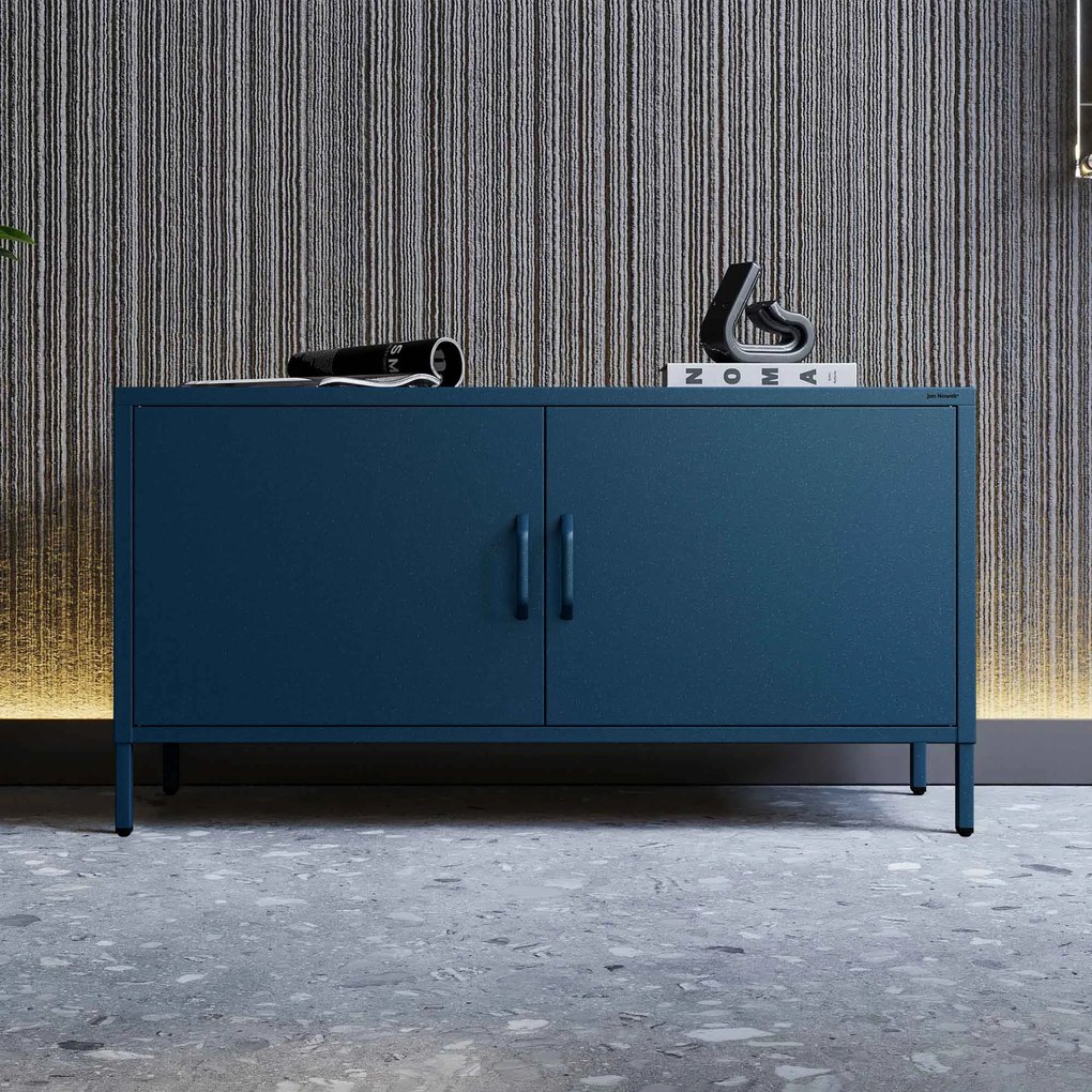 TV skříňka kovová na nožičkách námořnická modrá, 1150x595x400 mm: ROSA Modern