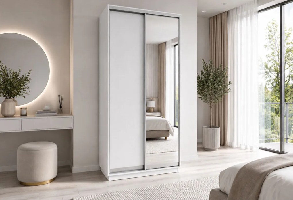 Skříň s posuvnými dveřmi 1200x2400x600 1LTD 1 Zrcadlo Nymphea Alba, profil stříbrný