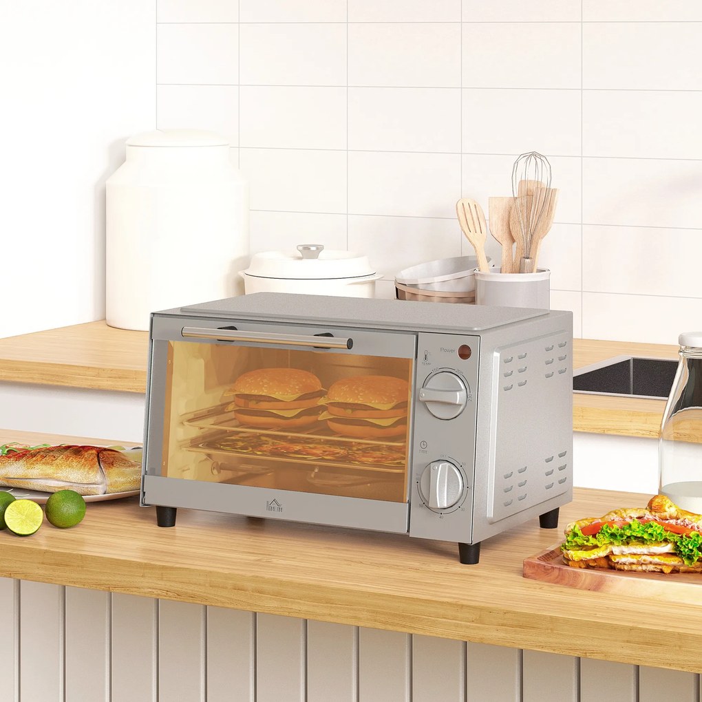 HOMCOM Mini trouba 9L Mini trouba s pečicím plechem, grilovací rošt, 100 °C-230 °C, s nastavitelnou teplotou a dobou pečení, časovač na 60 min, 750 W…