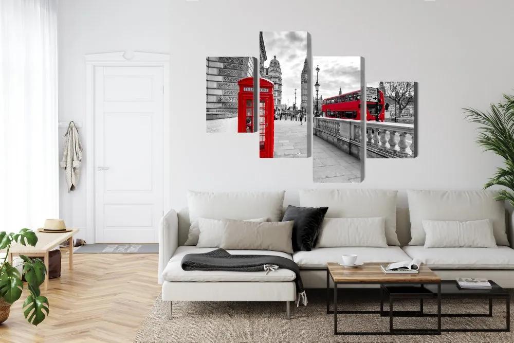 Vícedílný obraz Červená Telefonní Budka V Londýně A Big Ben Nedostatek Nedostatek Plátno Canvas 240x150