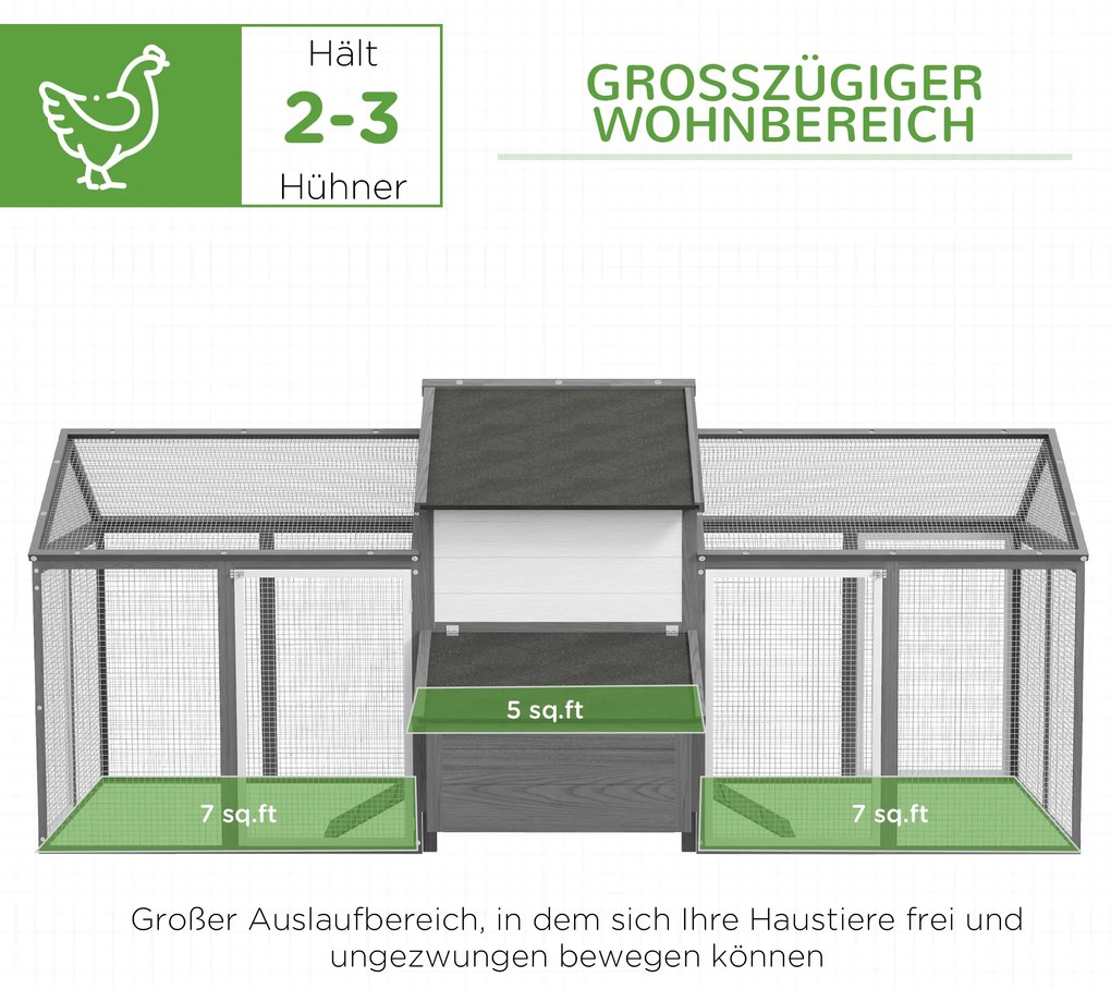 Dřevěný kurník PawHut s hnízdem, rampou, dvojitou ohrádkou, šedý| Aosom