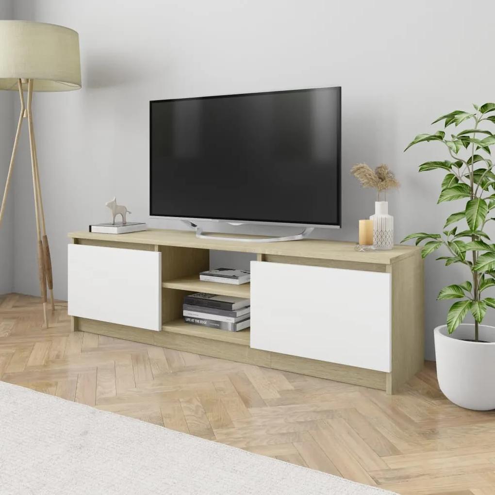 TV stolek Rakby - bílý a dub sonoma | 120x30x35,5 cm