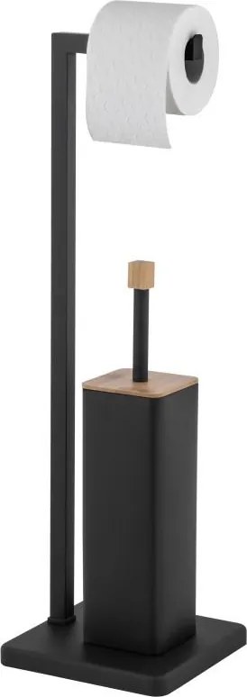 Erga Saki, držák na toaletní papír a toaletní kartáč 20x20x65 cm, černá matně-hnědá, ERG-YKA-PD.SAKI-BLK