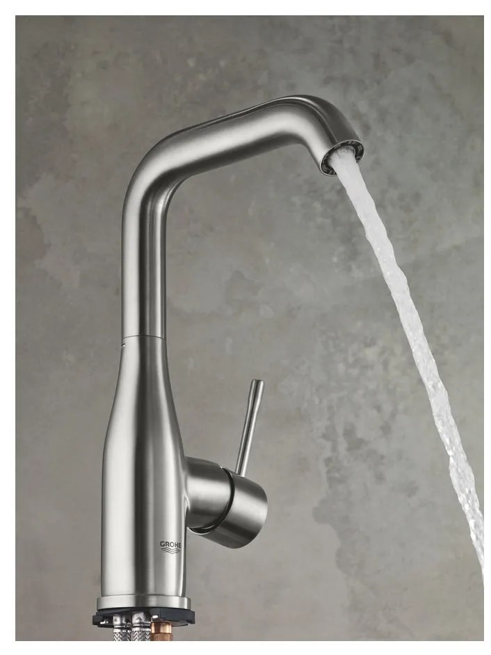 Grohe Essence - Páková umyvadlová baterie, s odtokovou garniturou Velikost L, supersteel 32628DC1