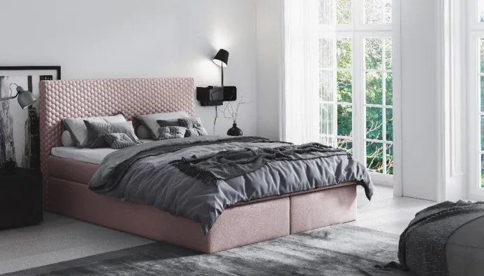 Moderní čalouněná postel s úložným prostorem Alessio růžové 160 + topper zdarma