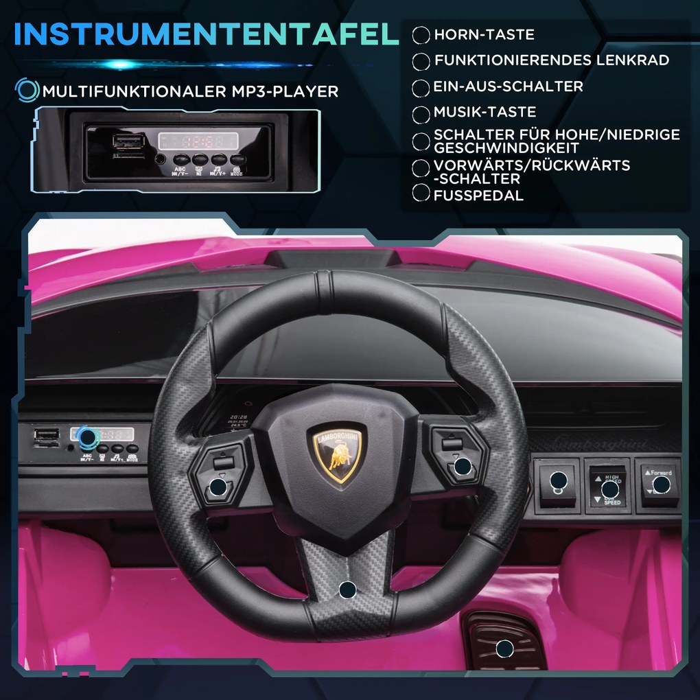 HOMCOM dětské elektrické SUV auto se 3 rychlostmi, bezpečnostní pásy, dálkové ovládání, hudební (MP3/USB) světlo, pro 37-60 měsíců, nosnost 25kg, Pink