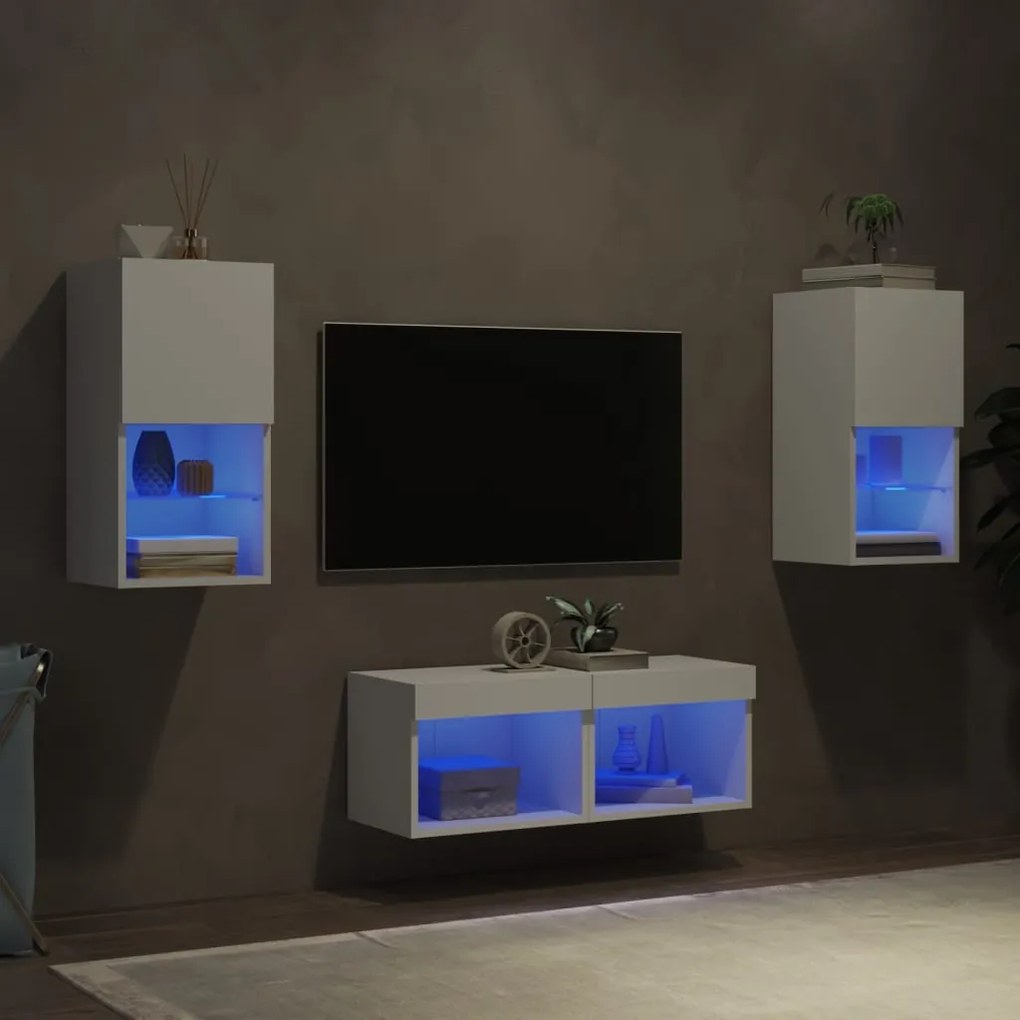 4dílná obývací stěna s LED osvětlením bílá 3216569