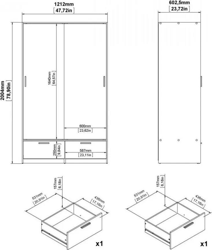 Šatní skříň v dekoru dubu s posuvnými dveřmi v přírodní barvě 121x200 cm Line – Tvilum