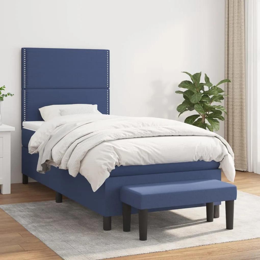 Box spring postel s matrací modrá 100 x 200 cm textil,  3136499