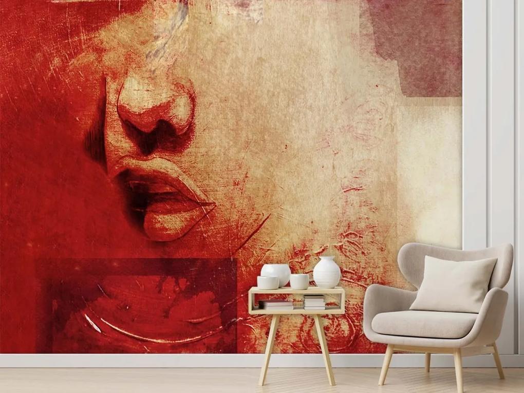 Fototapeta, Červené ženské rty Akvarel - 200x140 cm