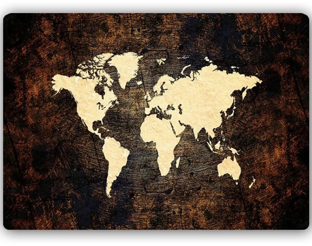 CARO Kovový obraz - World Map On Boards 2 60x40 cm