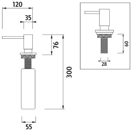 Vestavěný dávkovač jaru, mýdla nebo saponátu do dřezu či umyvadla 35 mm NIMCO Ostatní doplňky UNM 4031V-10