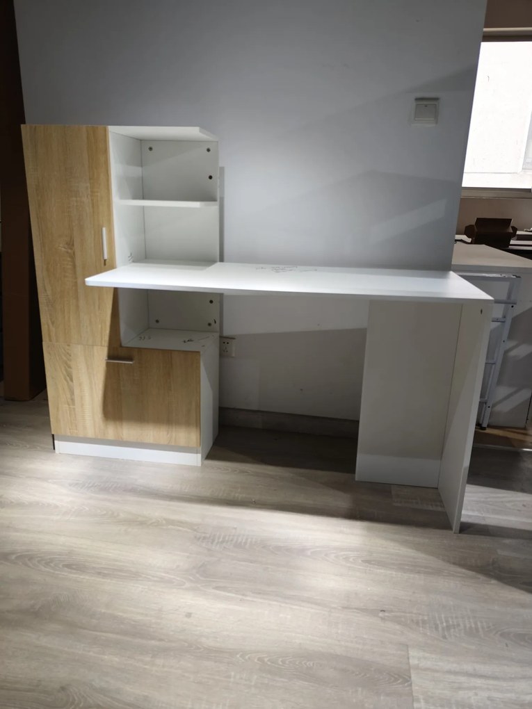 HOMCOM psací stůl 150 cm s knihovnou a skříňkou, bílý/přírodní