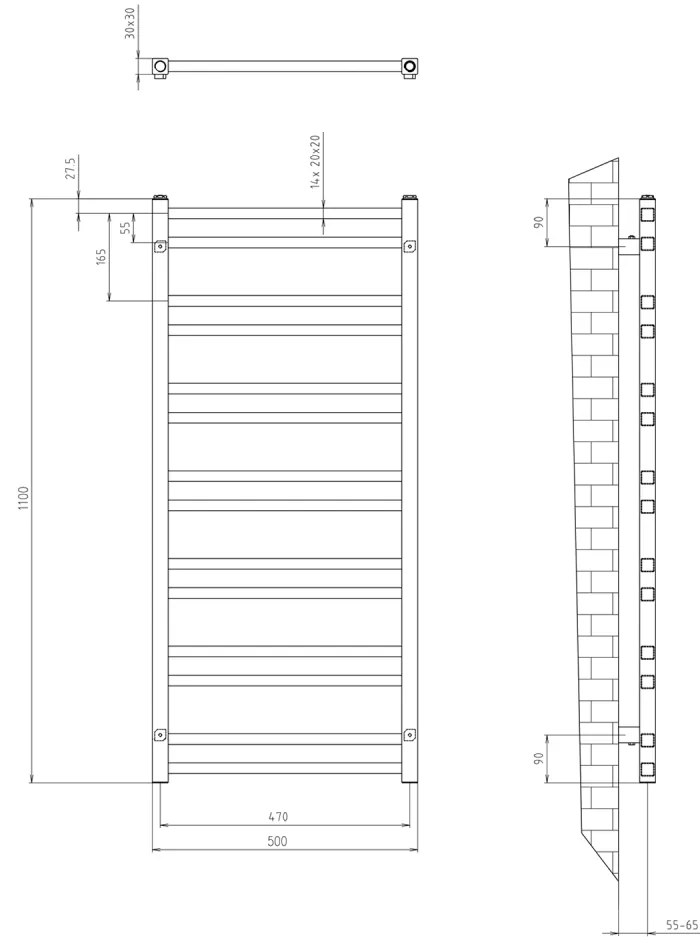 Sapho METRO DOS otopné těleso 500x1100 mm, černá mat IR432TB