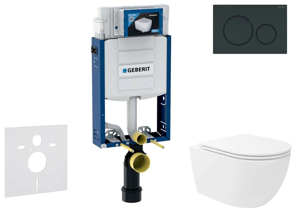 Geberit Kombifix - Set předstěnové instalace, klozetu Oudee Vortex a sedátka softclose, tlačítko Sigma20, černá lesk/černá mat SANI15CA5143