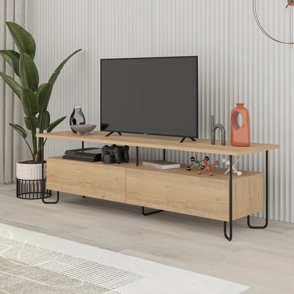 TV stolek v dekoru dubu v přírodní barvě 150x45 cm Dilly – Marckeric