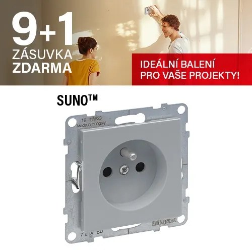 Legrand SUNO zásuvka s clonkami hliník 721380 akce 9+1