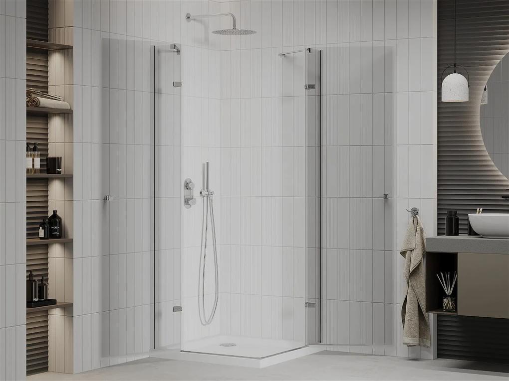 Mexen Roma Duo, sprchový kout 80 (dveře) x 80 (dveře) cm, 6mm čiré sklo, zlatý profil + sprchová vanička, 854-080-080-01-02-4010