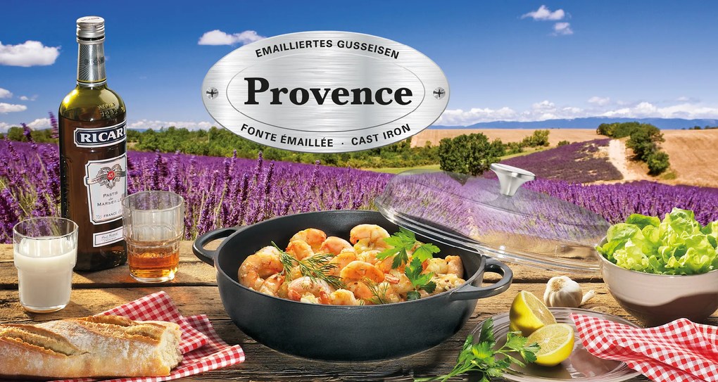 Küchenprofi PROVENCE Litinová vysoká pánev černá - 24 cm se skleněnou poklicí