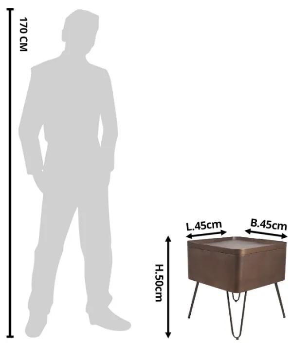 Zlato hnědý kovový čtvercový odkládací stolek Danish – 45x45x50 cm
