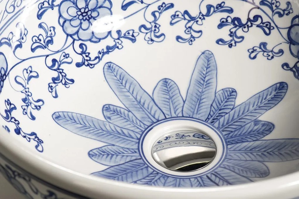 Sapho PRIORI keramické umyvadlo, průměr 42cm, bílá s modrým vzorem
