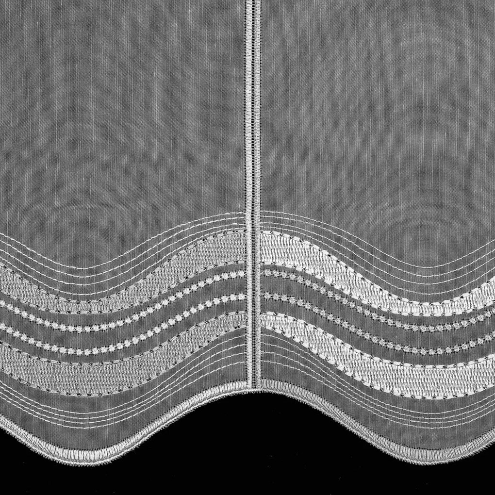 Rand voálová vitrážová záclona 30108 šedé vlnky, vyšívaná s bordurou, bílá, výška 45cm (v metráži)