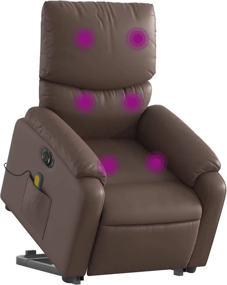 Elektrické zvedací masážní polohovací křeslo hnědé umělá kůže 3204909