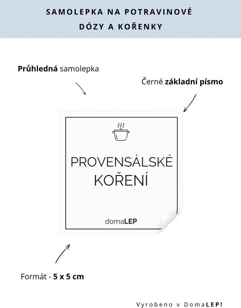 Samolepka na kořenky PROVENSÁLSKÉ KOŘENÍ průhledná 5 × 5 cm základní písmo