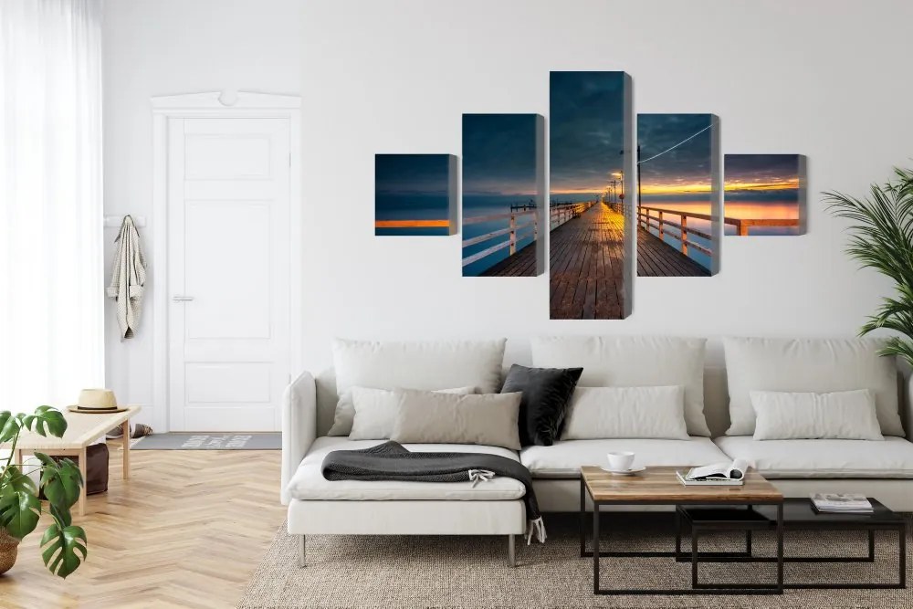 Vícedílný obraz Večerní Pohled Na Dřevěné Molo Nedostatek Nedostatek Přírodní plátno 250x150