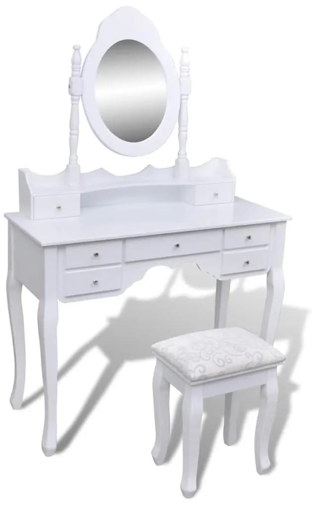 241002 vidaXL Toaletní stolek se zrcadlem, stoličkou a 7 šuplíky bílý
