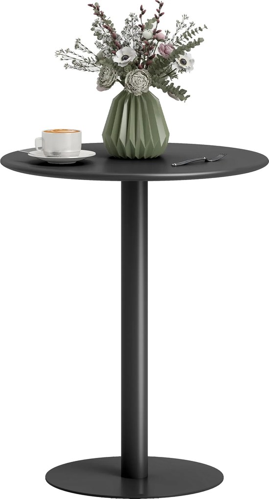 HOMCOM Jídelní stůl, Kulatý stůl pro 2 osoby, Moderní jídelní stůl do obývacího pokoje a zahrady, Ocel, Ø60 x 72 cm, Černý | Aosom